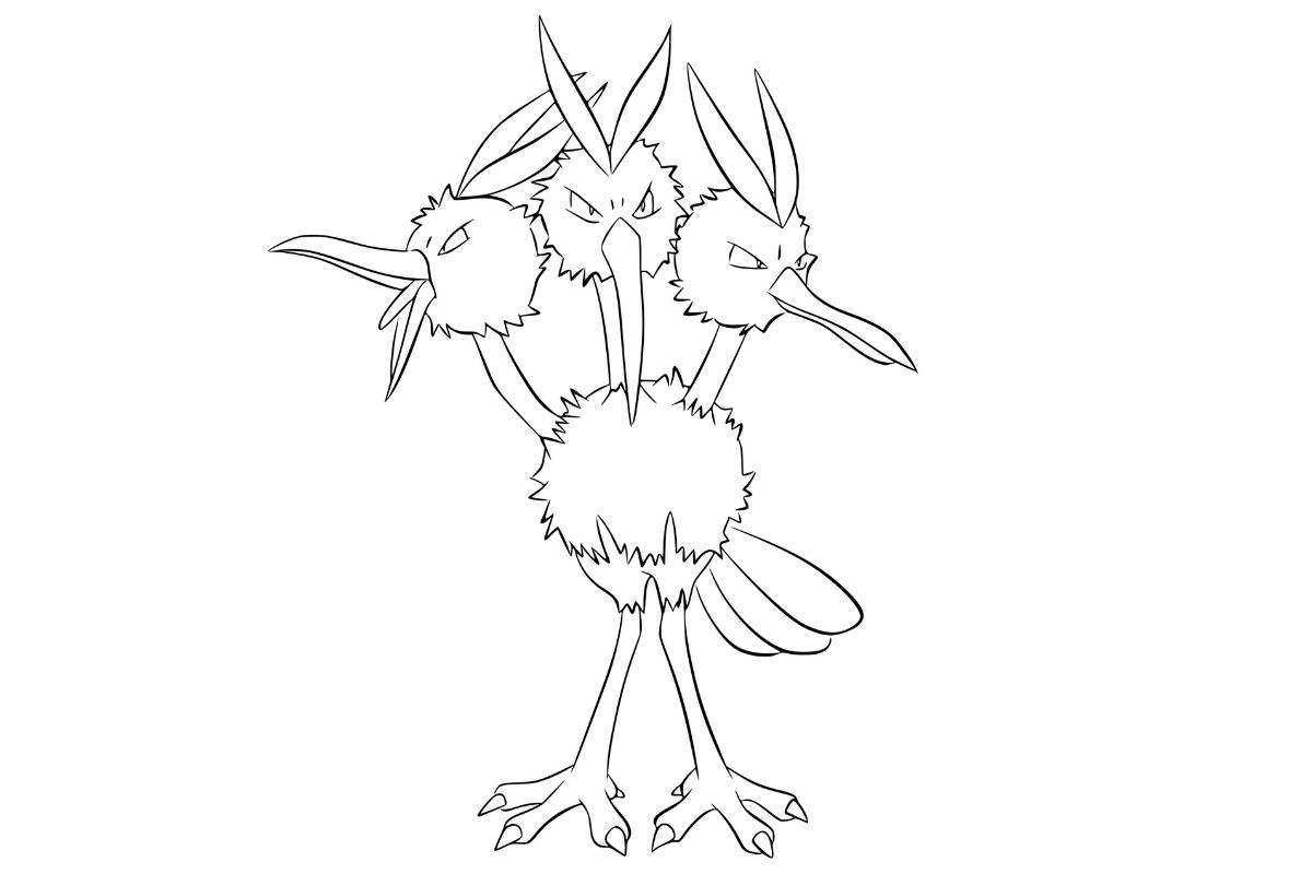 Pixel Art Pokemon Dodrio | Modèle Coloriage Facile | Dessin à Imprimer