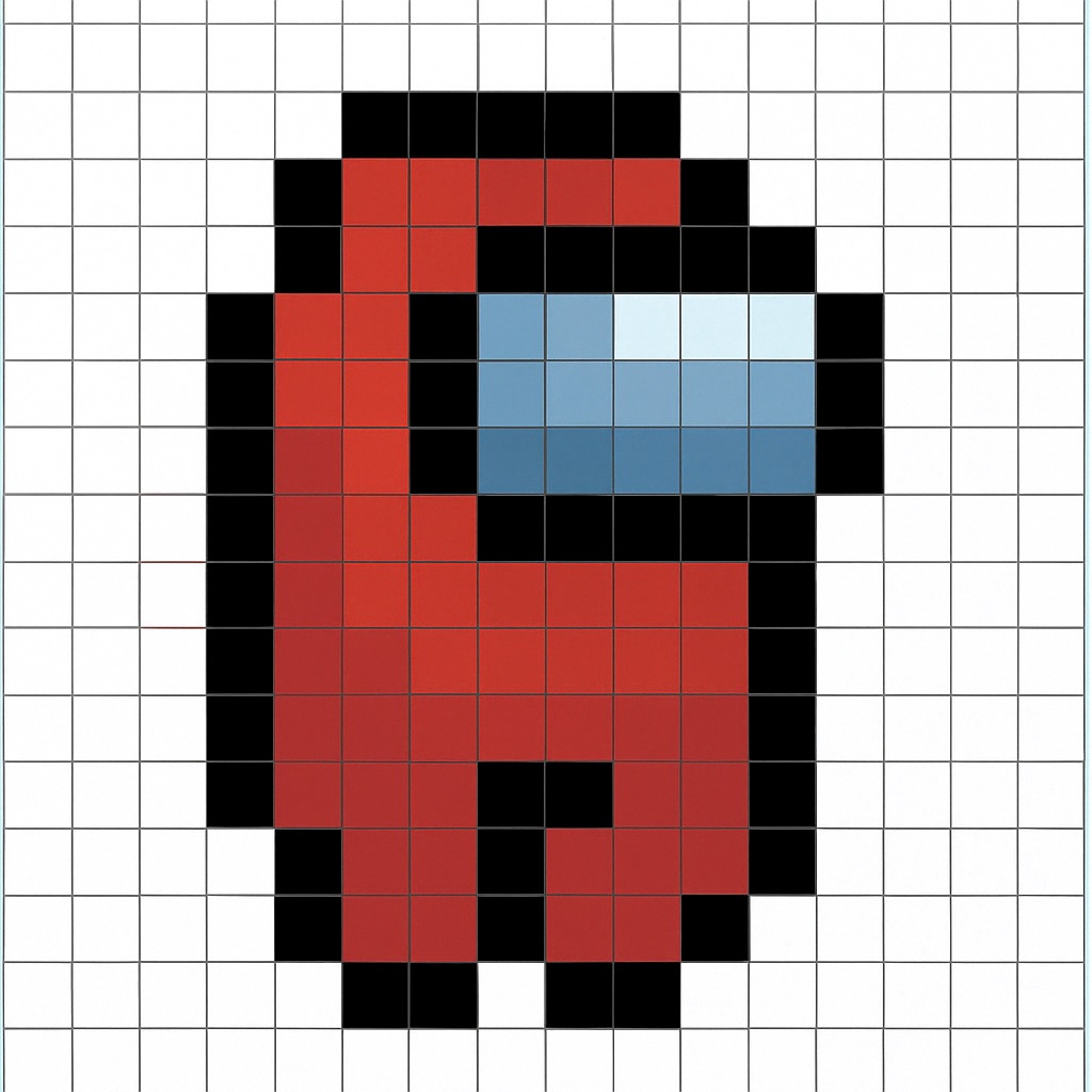Pixel Art Among Us Rouge | Modèle Facile à Imprimer | Dessin Coloriage